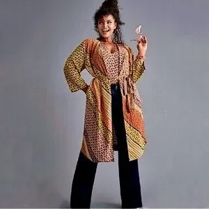 CAbi | Jackets & Coats | Cabi Poet Patchwork Jacket Long Kimono Belted ...